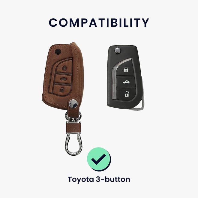 KW PU Leather Θήκη Κλειδιού Toyota - 3 Κουμπιά - Flip Key - Dark Brown ...