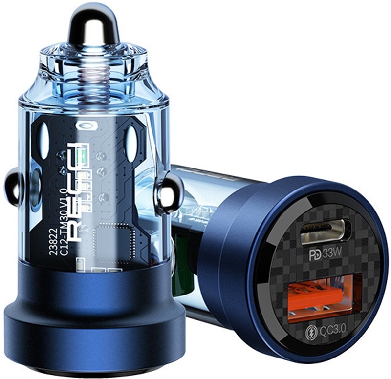 Recci Journey RCC-N17 - Διάφανος Γρήγορος Φορτιστής Αυτοκινήτου με 1 x USB-A / 1 x Type-C - 33W ...